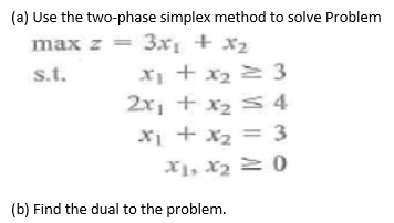 Solved (a) Use the two-phase simplex method to solve Problem | Chegg.com