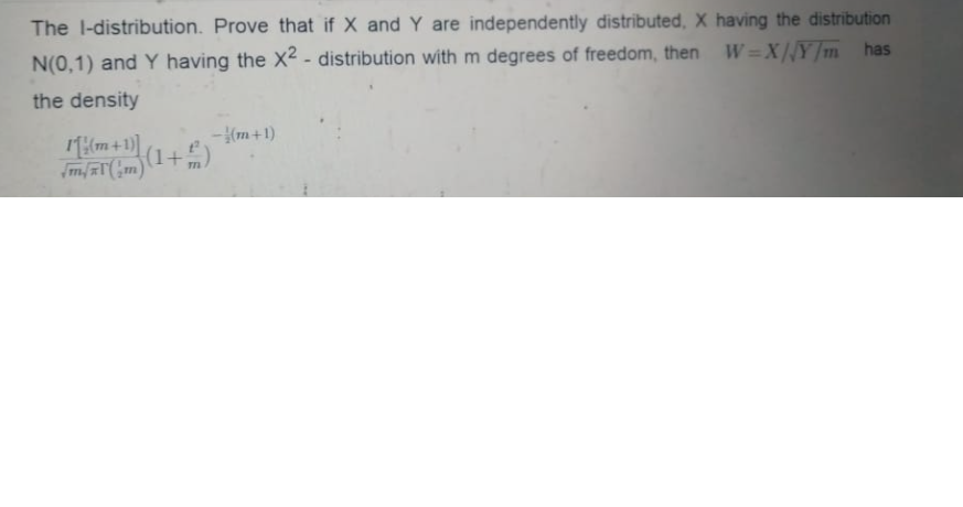 Solved The l-distribution. Prove that if X and Y are | Chegg.com