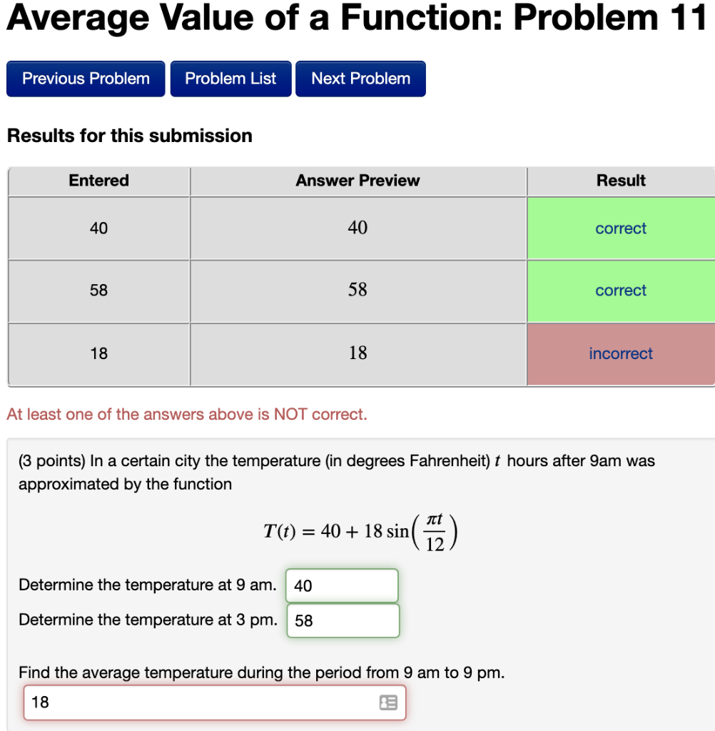 Solved Average Value of a Function: Problem 11 Previous | Chegg.com