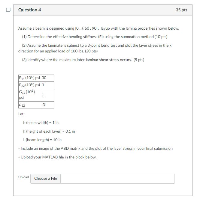 Solved Assume a beam is designed using [0, 60, 90] s layup | Chegg.com