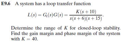 E9.6 ﻿A system has a loop transfer | Chegg.com
