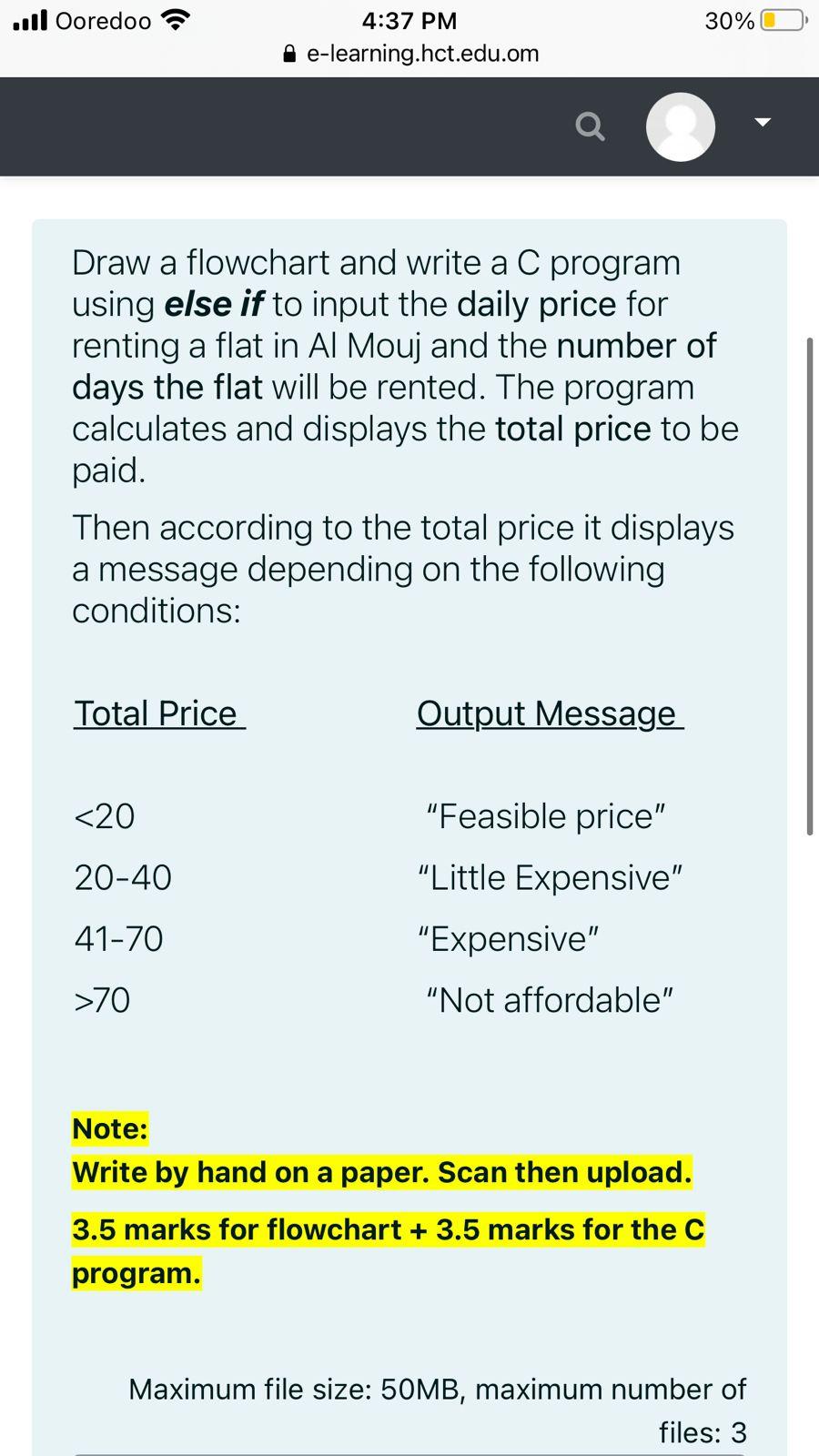 Solved ...1 Ooredoo 30% 4:37 PM A e-learning.hct.edu.om Q | Chegg.com