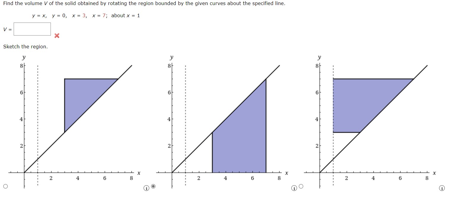 Solved Find the volume V of the solid obtained by rotating | Chegg.com