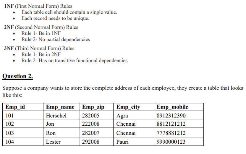 Solved 1NF (First Normal Form) Rules - Each table cell | Chegg.com