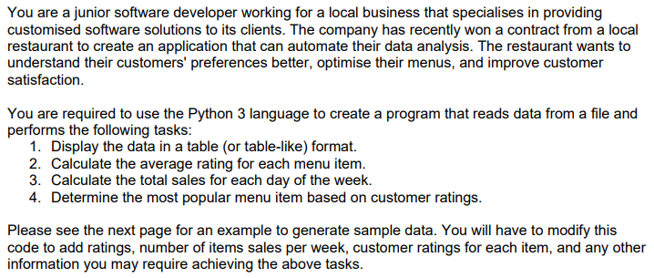 Solved You are a junior software developer working for a | Chegg.com