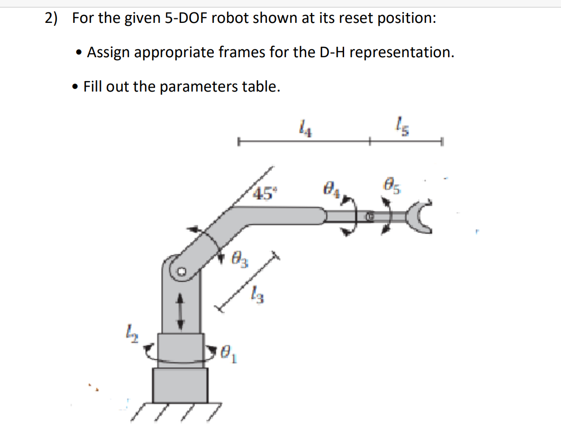 Solved 2) For the given 5-DOF robot shown at its reset | Chegg.com