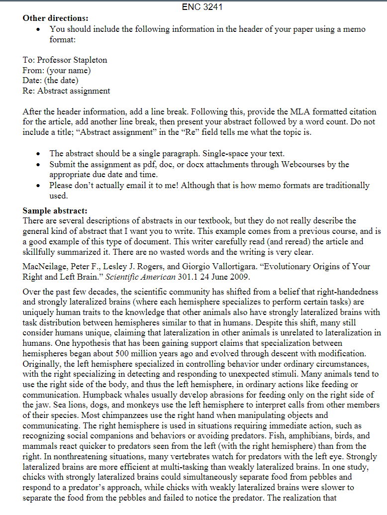 Directions for Major Assignment #2: Abstract ENC | Chegg.com