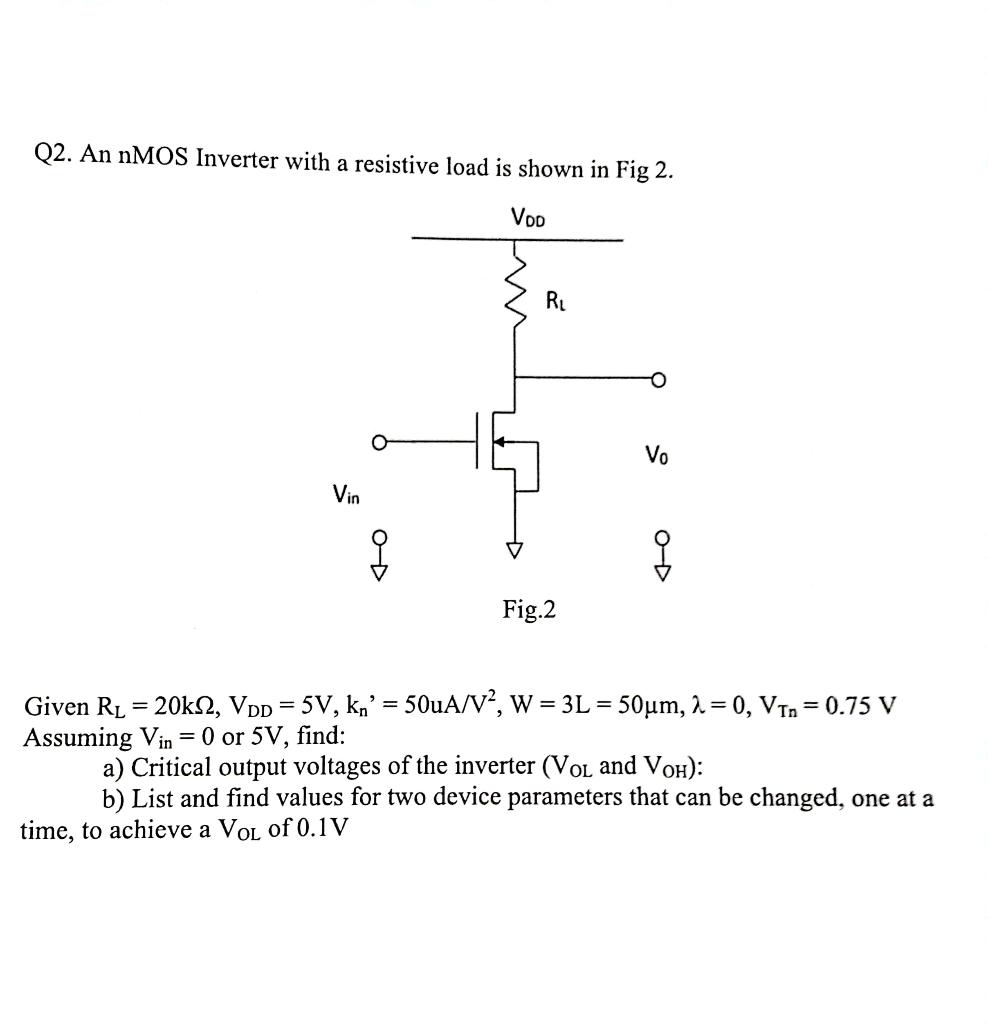 Solved Q2. An nMOS Inverter with a resistive load is shown | Chegg.com
