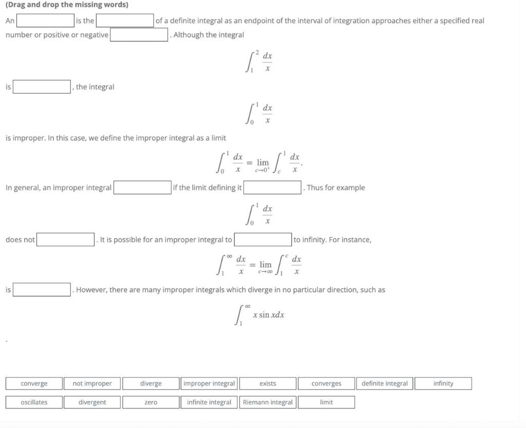 Solved (Drag and drop the missing words) In the integral dx | Chegg.com