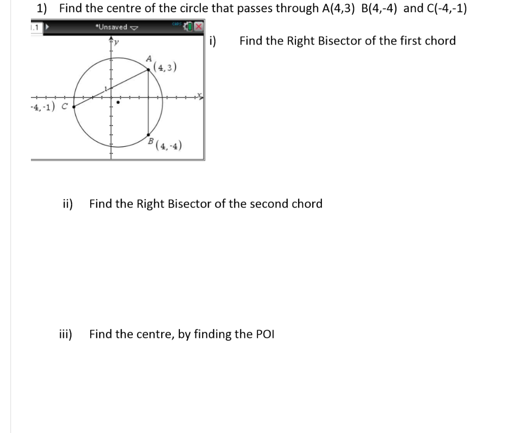 Solved 1) Find the centre of the circle that passes through | Chegg.com