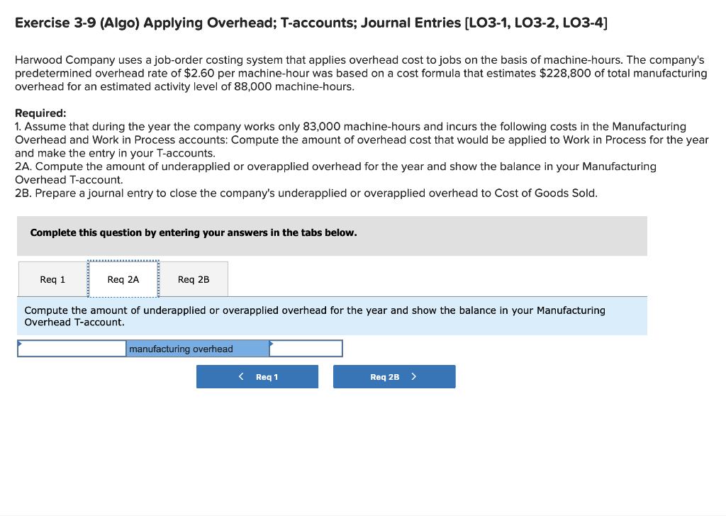 Solved Exercise 3-9 (Algo) Applying Overhead; T-accounts; | Chegg.com