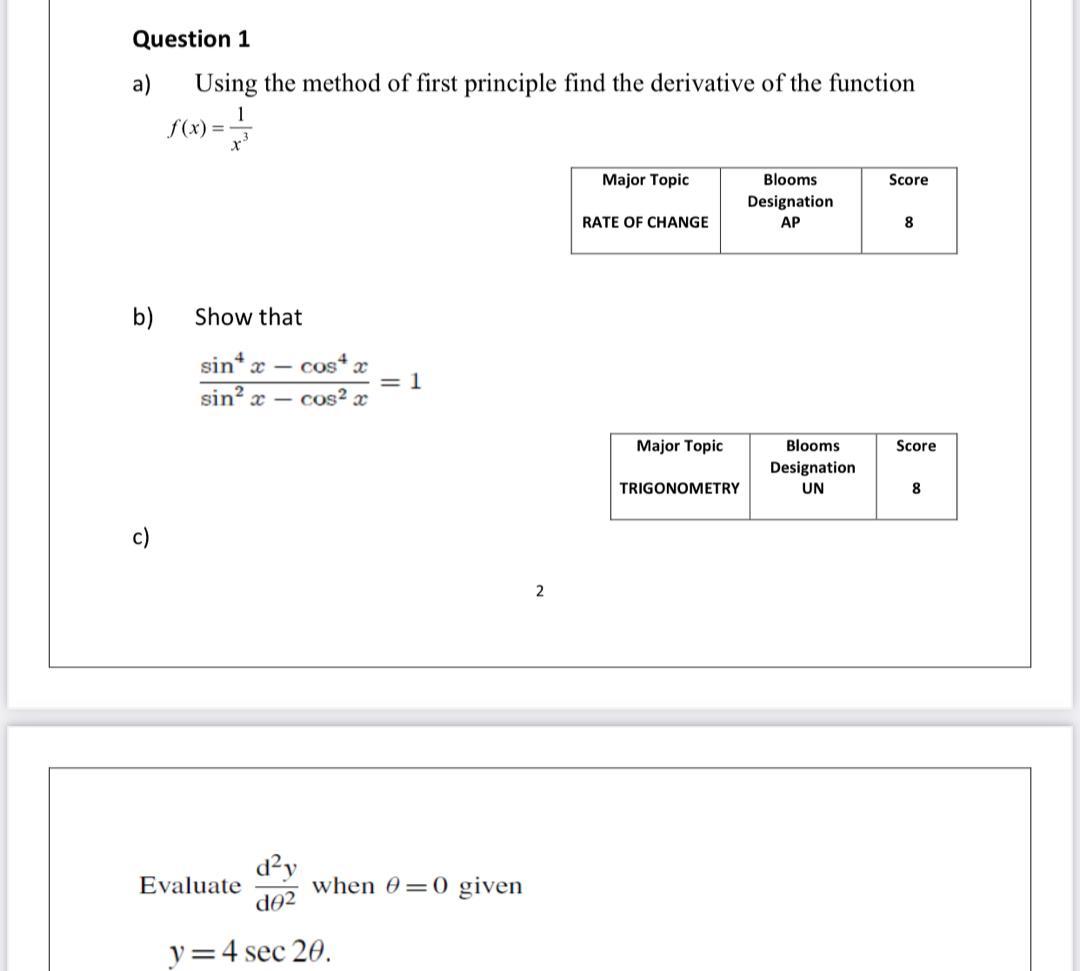 Solved Question 1 a) Using the method of first principle | Chegg.com