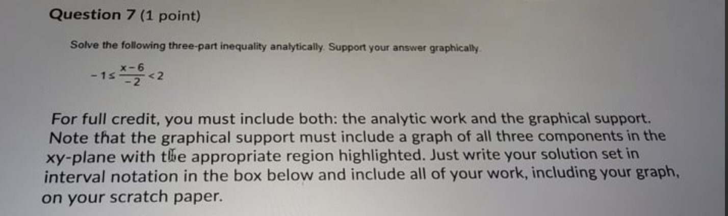 Solved Question 7 (1 point) Solve the following three-part | Chegg.com