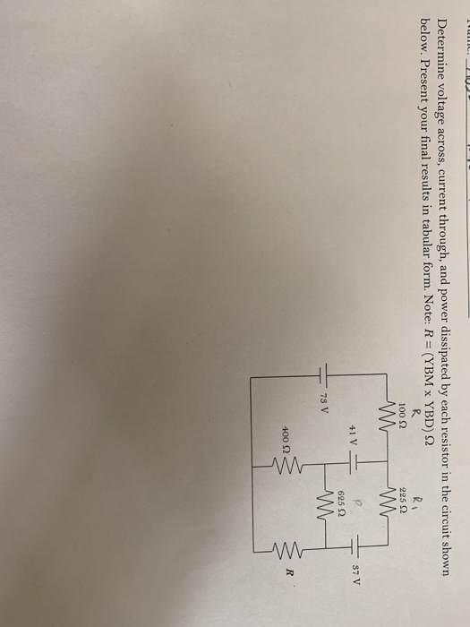 Determine voltage across, current through, and power | Chegg.com