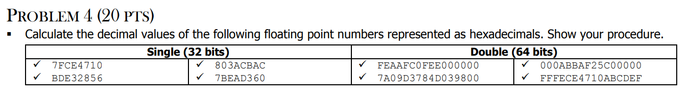 Solved PROBLEM 4 (20 PTS) Calculate the decimal values of | Chegg.com