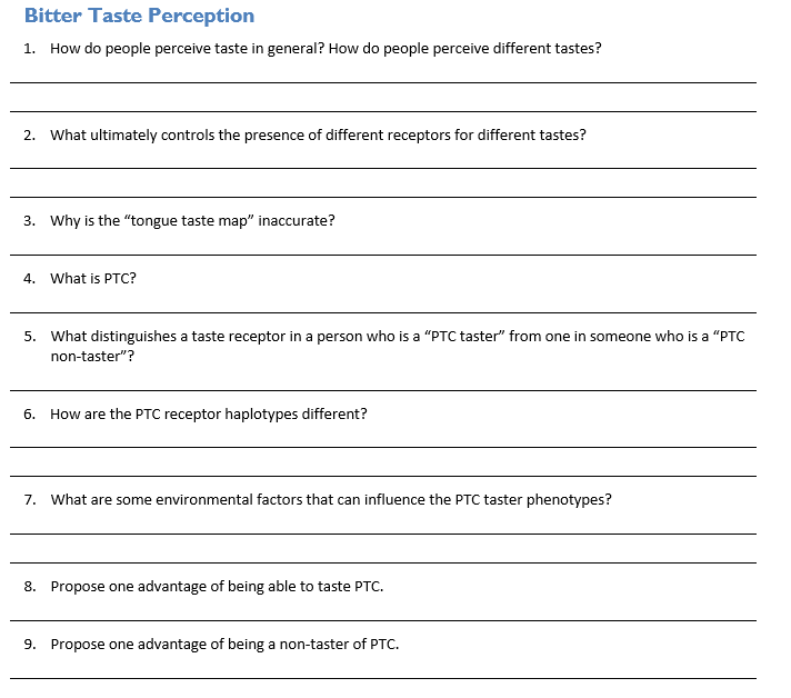 Solved Bitter Taste Perception 1. How do people perceive | Chegg.com