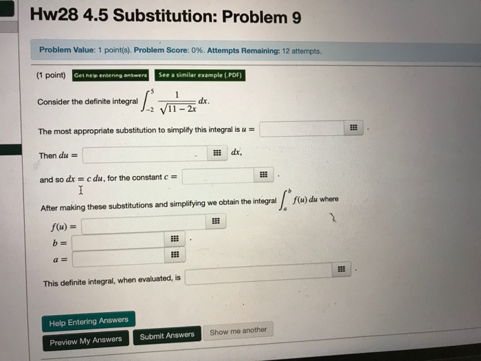 Solved Hw28 4.5 Substitution: Problem 9 Problem Value: 1 | Chegg.com