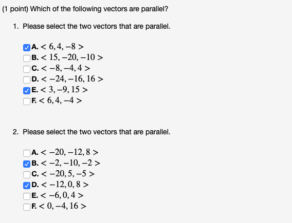 Solved (1 point) Which of the following vectors are | Chegg.com