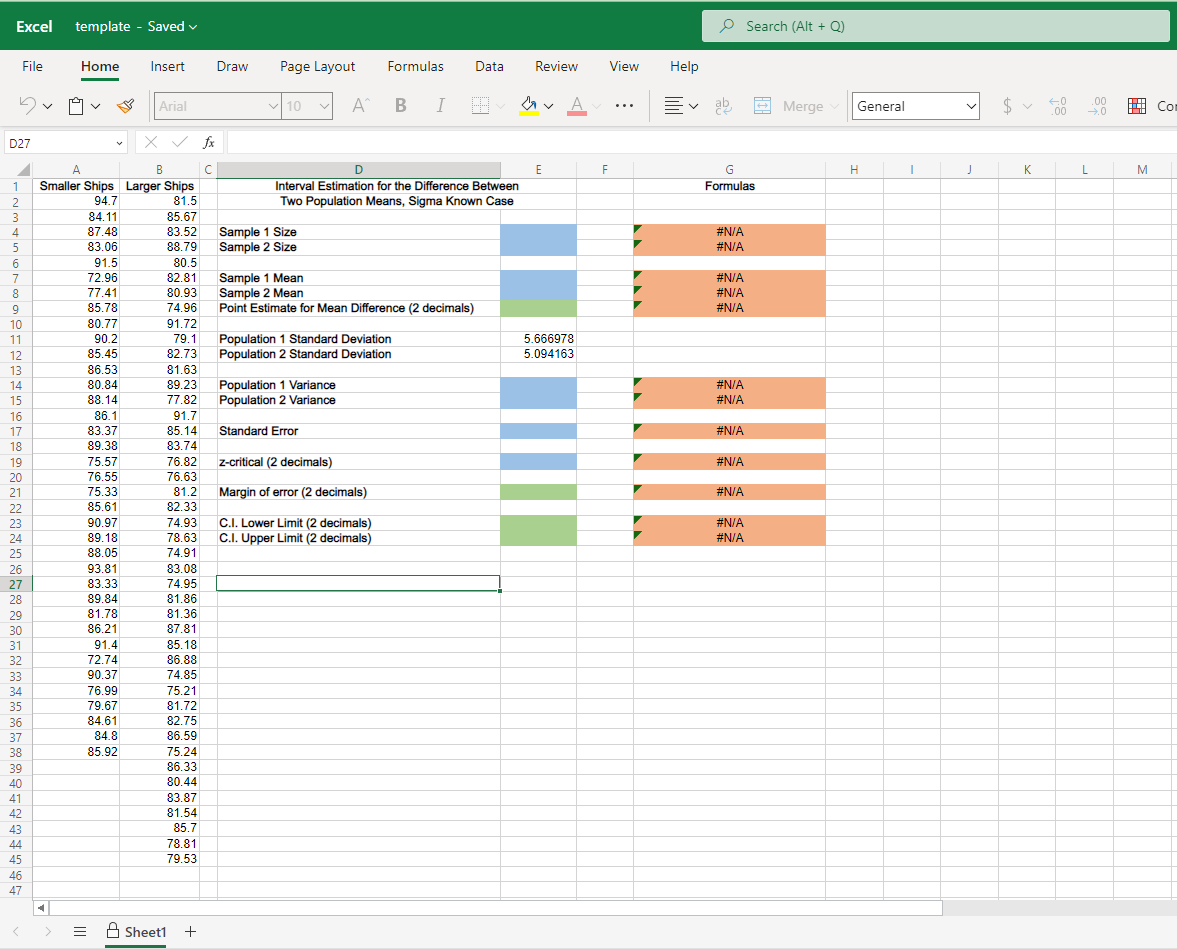 Solved Excel template - Saved ∨ Search (Alt + Q) File Home | Chegg.com