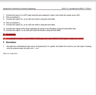 Solved Department Elie & Computer Engineering ECE 211L Lab | Chegg.com