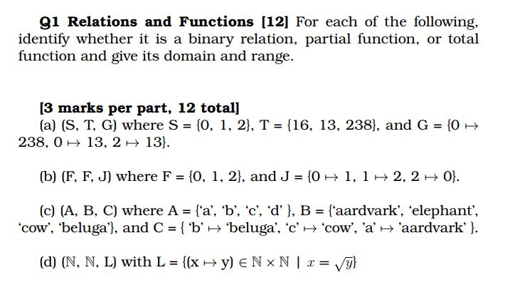 Solved Q1 ﻿Relations and Functions [12] ﻿For each of the | Chegg.com