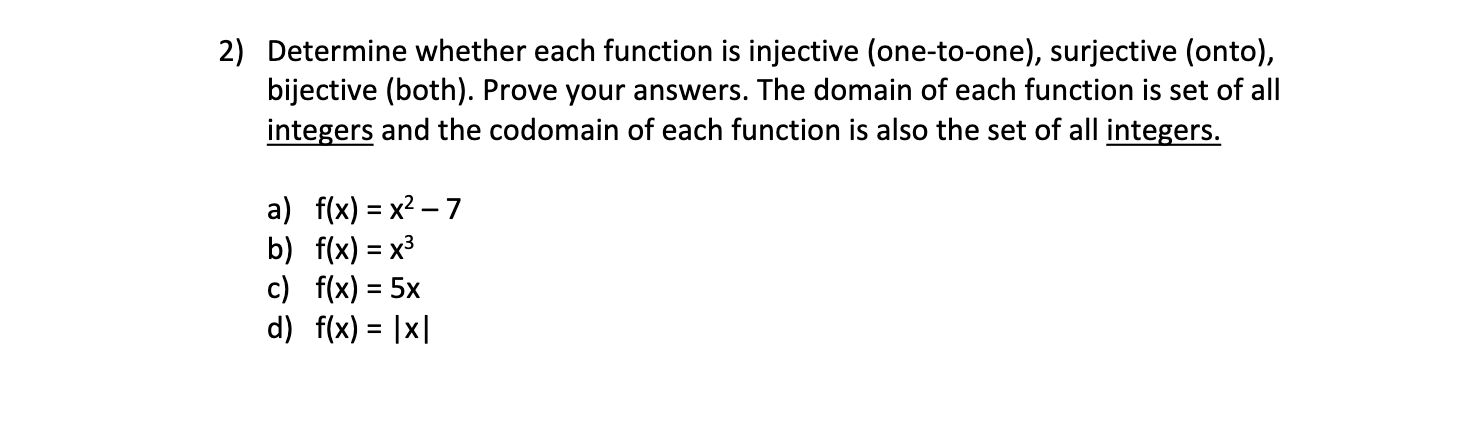 Solved 2) Determine whether each function is injective | Chegg.com