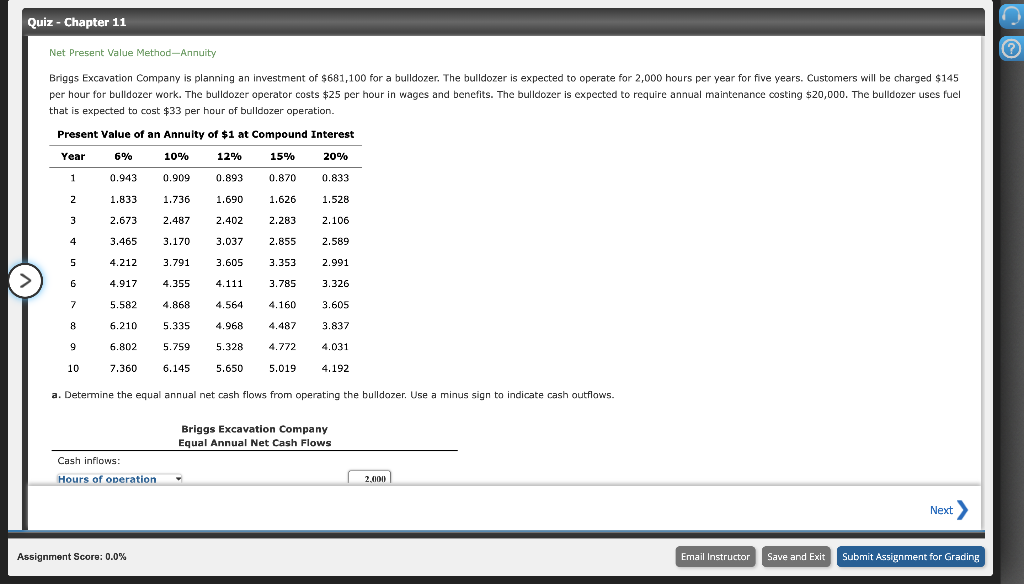 Solved Quiz - Chapter 11 Net Present Value Method-Annuity ( | Chegg.com