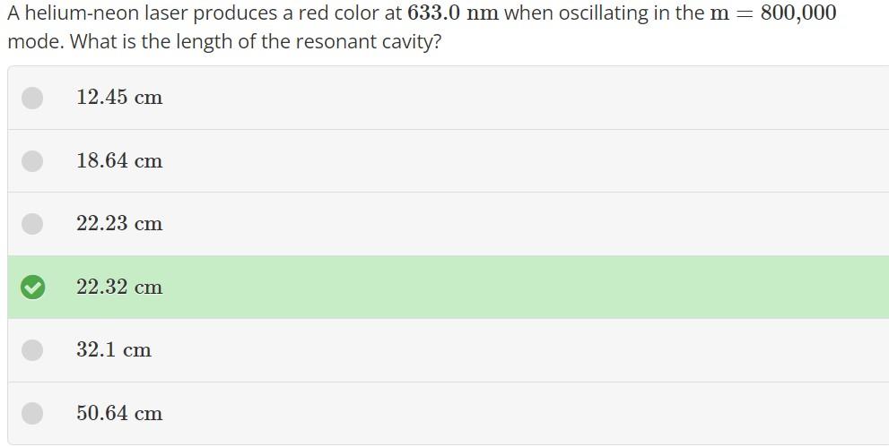 Solved A helium-neon laser produces a red color at 633.0 nm | Chegg.com