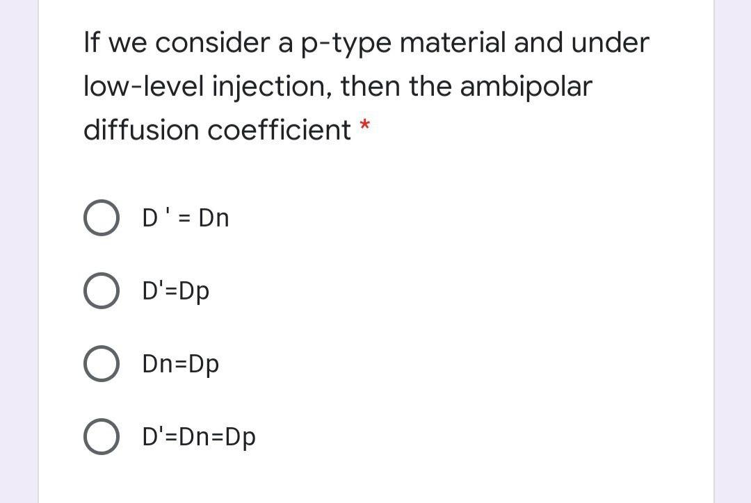 Solved If we consider a p-type material and under low-level | Chegg.com