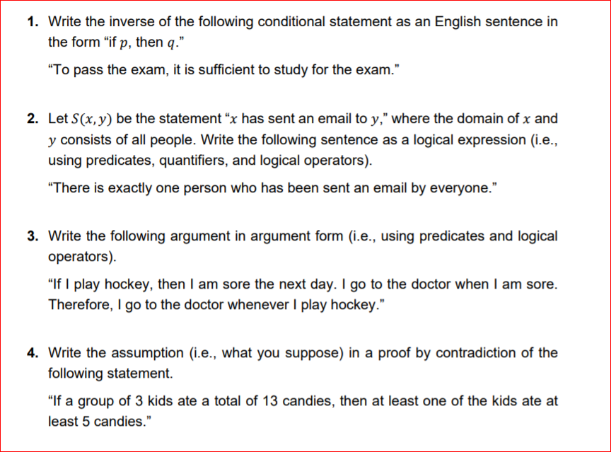 Solved 1. Write the inverse of the following conditional | Chegg.com