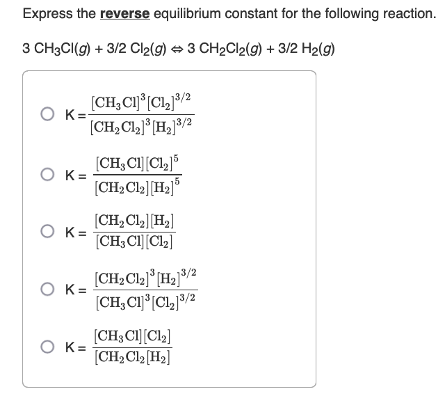 Solved Express the reverse equilibrium constant for the | Chegg.com