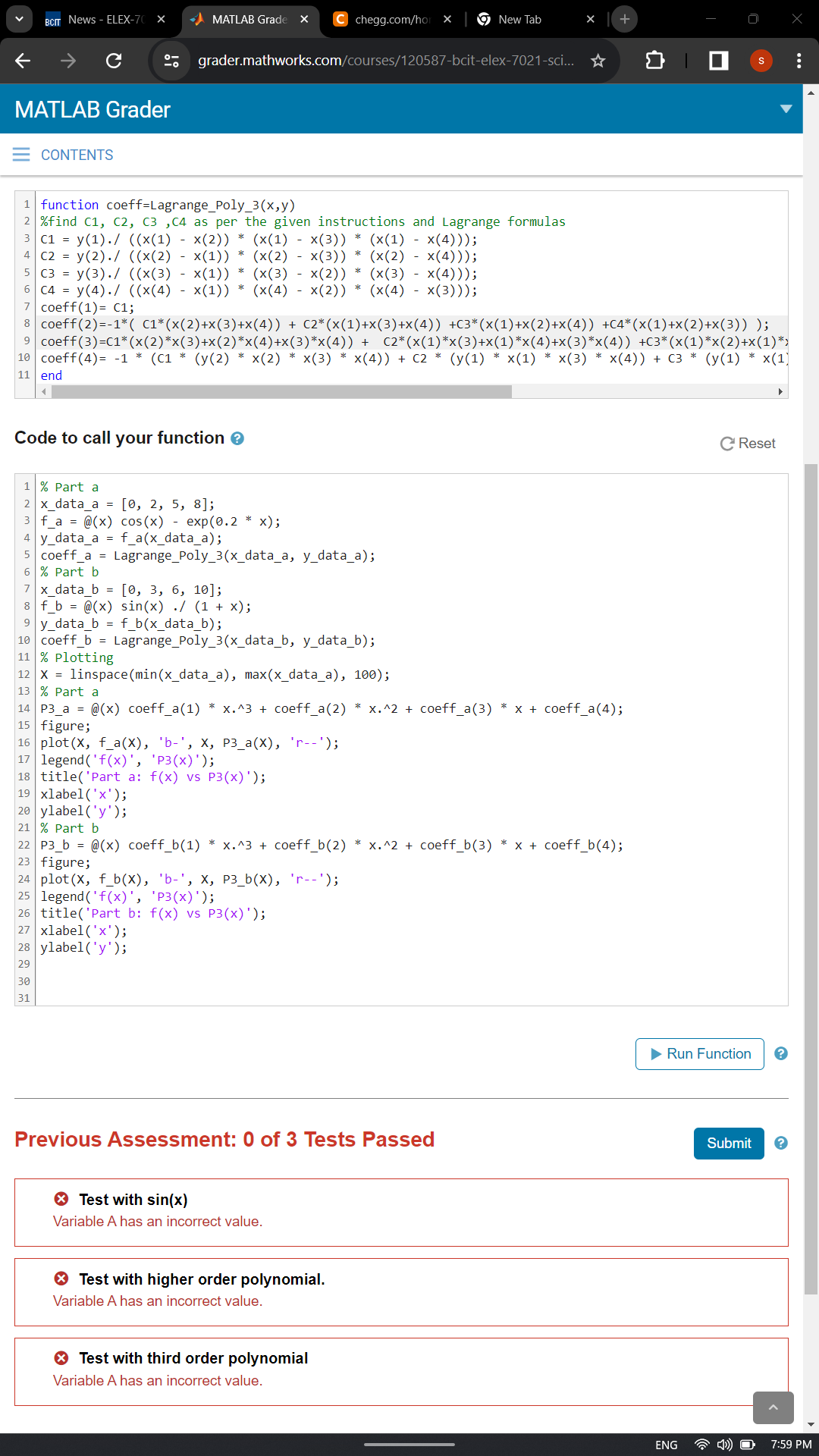 Hi in Matlab i am doing this question but someting is | Chegg.com