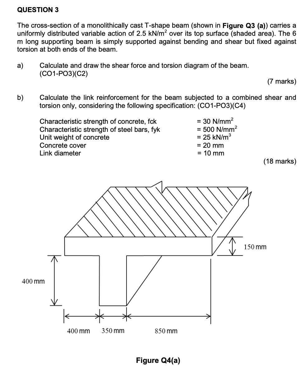 Solved QUESTION 3 The cross-section of a monolithically cast | Chegg.com
