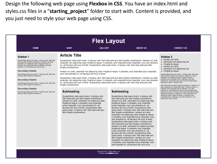 Solved Design the following web page using Flexbox in CSS. | Chegg.com