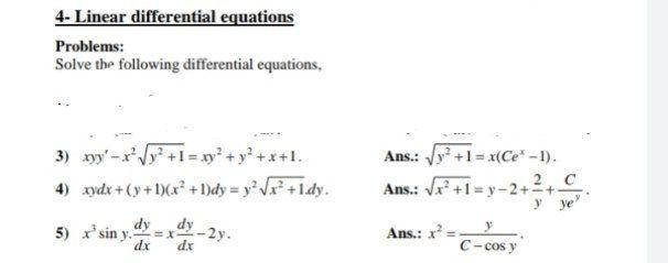 Solved 4- Linear differential equations Problems: Solve the | Chegg.com