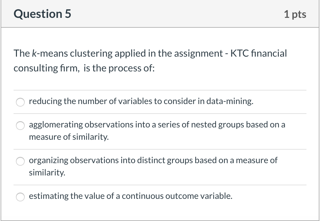 Solved Question 5 1 Pts The K Means Clustering Applied In