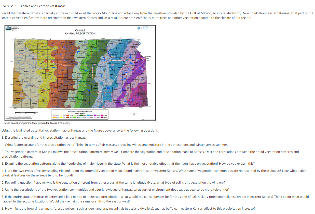 Solved Exercise 2 Biomes and Ecotones of Kansas state | Chegg.com