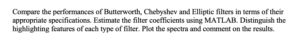 Solved Compare the performances of Butterworth, Chebyshev | Chegg.com