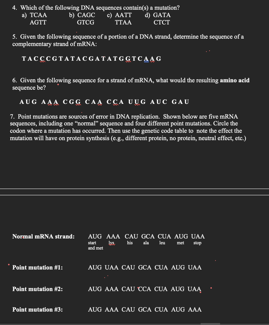 Solved 4 Which Of The Following Dna Sequences Contains A 
