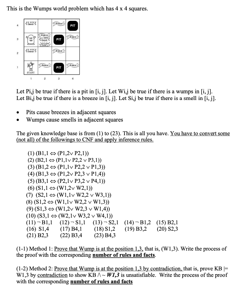 Solved This is the Wumps world problem which has 4×4 | Chegg.com