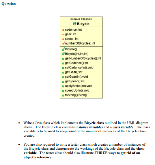 Solved - Write a Java class which implements the Bicycle | Chegg.com