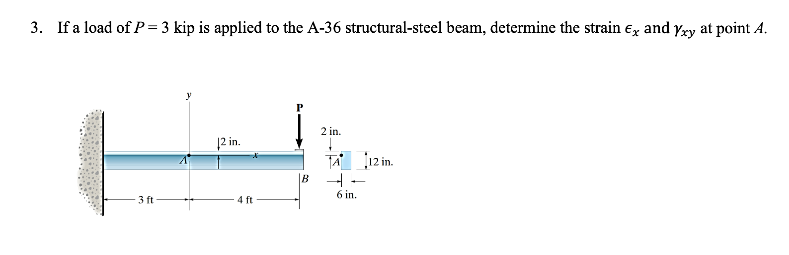 Solved 3. If a load of P=3 kip is applied to the A-36 | Chegg.com