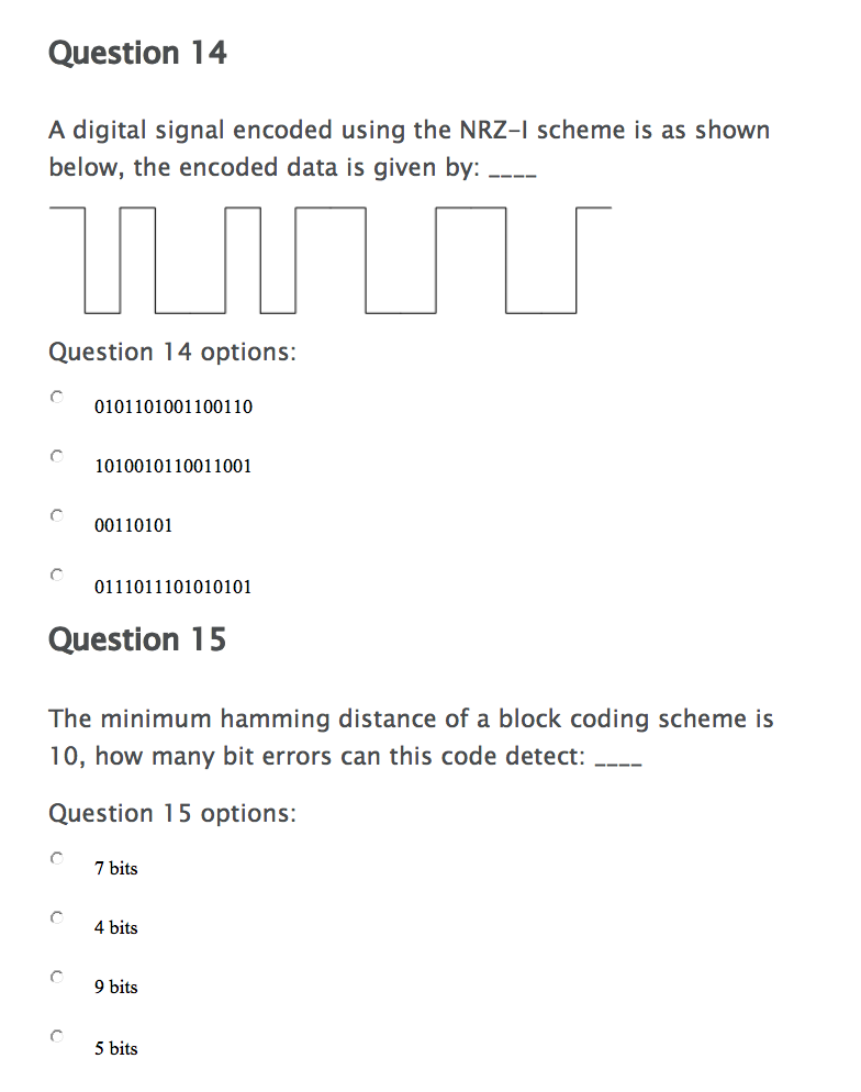 Solved Question 14 A digital signal encoded using the NRZ-I | Chegg.com