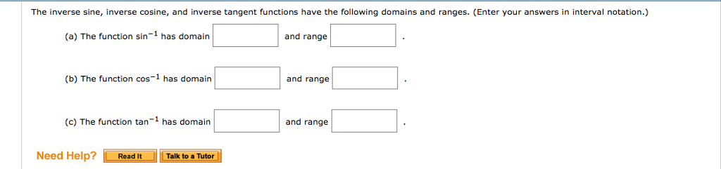 Solved The inverse sine, inverse cosine, and inverse tangent | Chegg.com