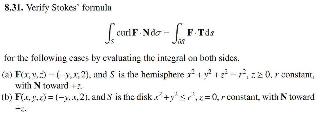 Solved 8.31. ﻿Verify Stokes' | Chegg.com