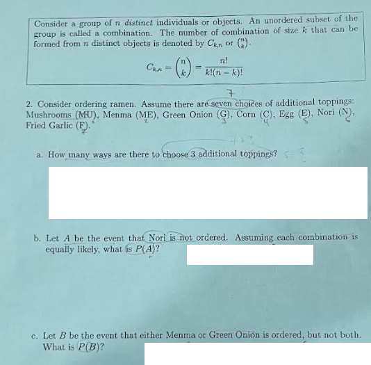 Solved Consider a group of n distinct individuals or | Chegg.com
