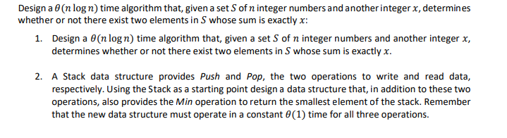 Solved Design a 0 (n logn) time algorithm that, given a set | Chegg.com