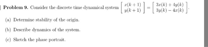 Solved Problem 9. Consider the discrete time dynamical | Chegg.com