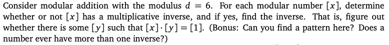 Solved Consider modular addition with the modulus d = 6. For | Chegg.com
