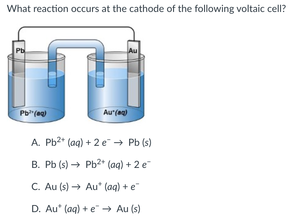 Solved What reaction occurs at the cathode of the following | Chegg.com